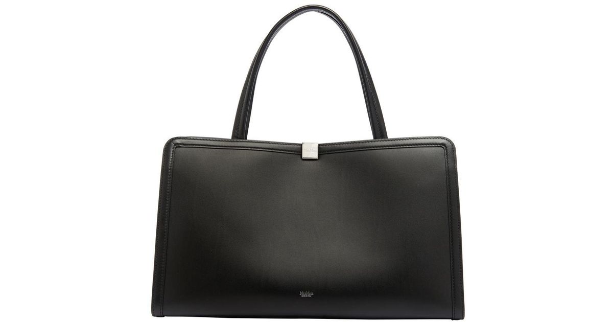 Max Mara Bianca Calfskin Leather Tote Bag in Black | Lyst Max Mara Bianca Calfskin Leather Tote Bag in Black | Lyst