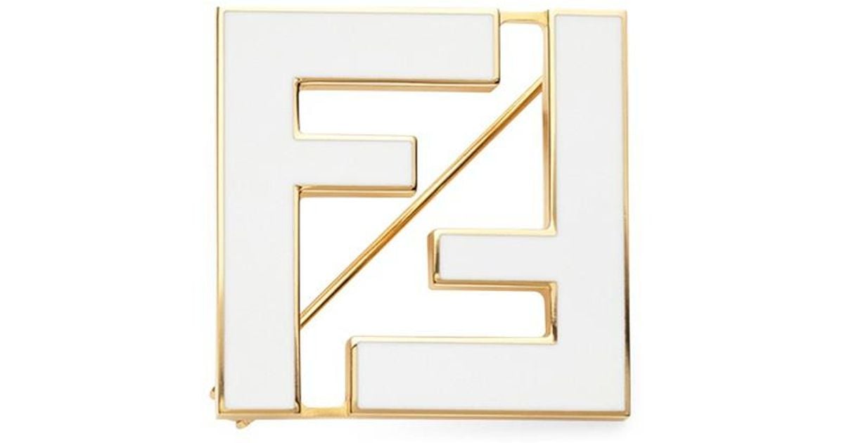 Fendi Two-tone Ff Brooch in White | Lyst