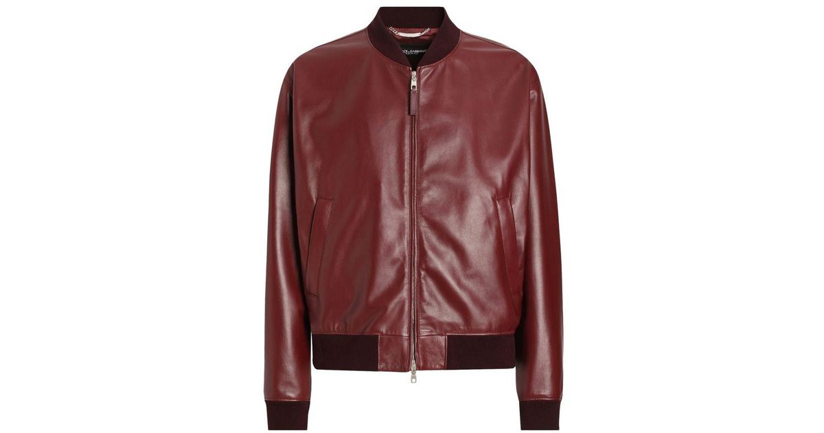 Dolce & Gabbana Sheepskin Bomber Jacket in Red for Men | Lyst
