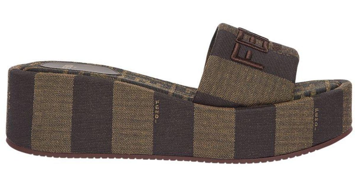 Fendi Sunshine Fabric Slides in Brown | Lyst UK