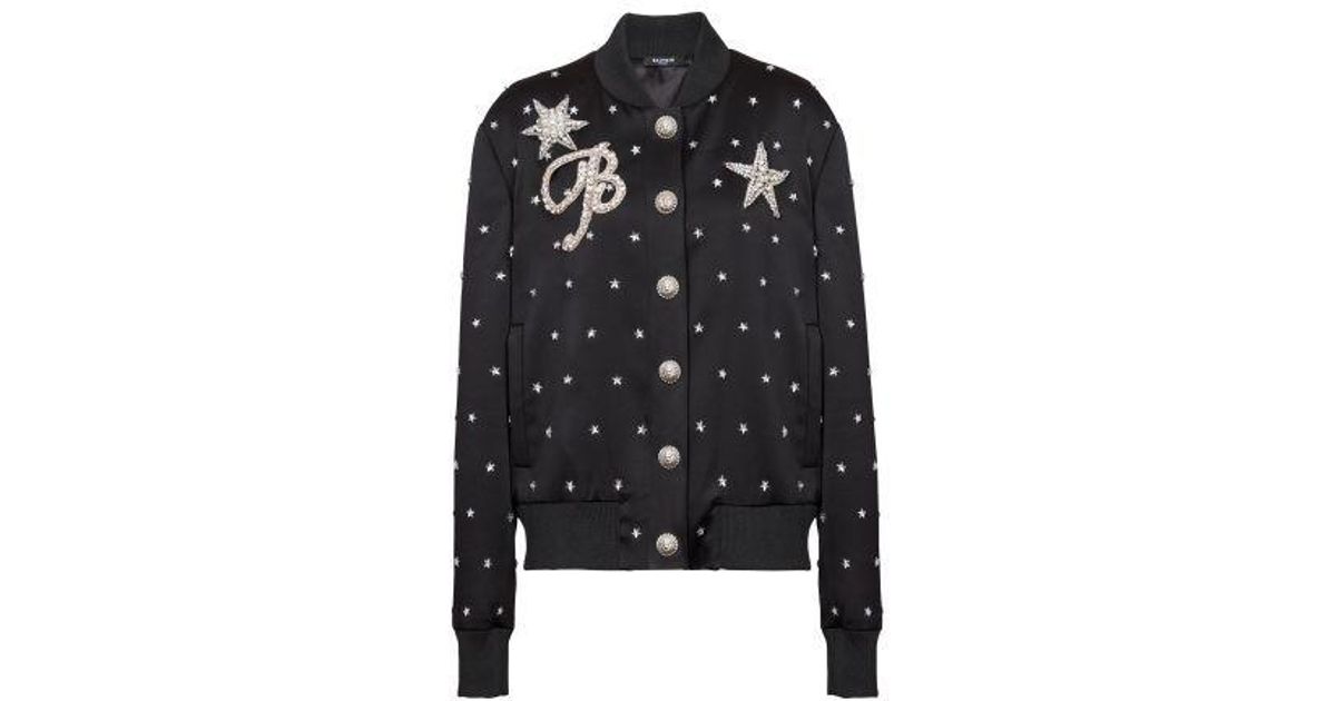 Balmain Stars Embroidered Bomber Jacket in Black | Lyst