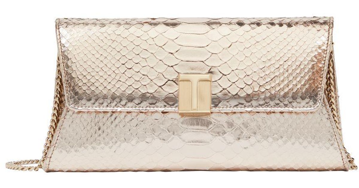 Tom Ford Laminated Stamped Python Clutch in Natural | Lyst