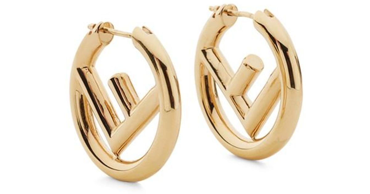 Fendi F-logo Large Hoop Earrings in Metallic | Lyst