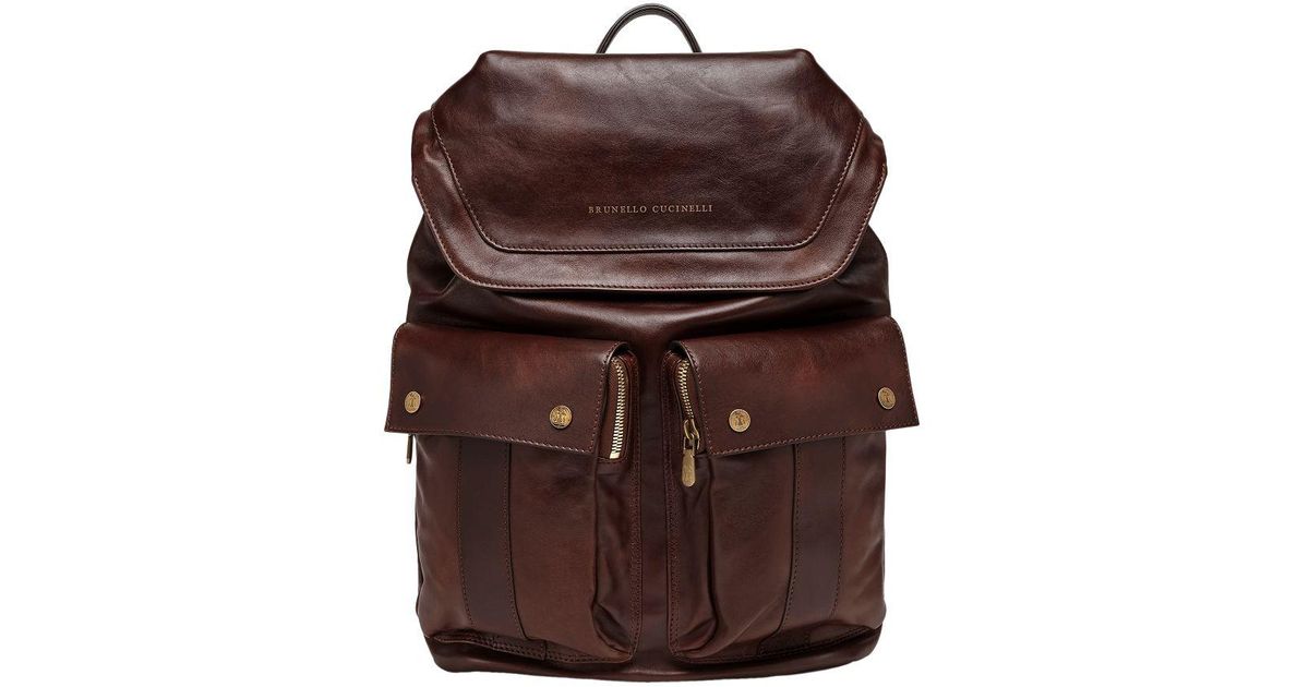 Brunello Cucinelli Calfskin Backpack in Brown for Men | Lyst
