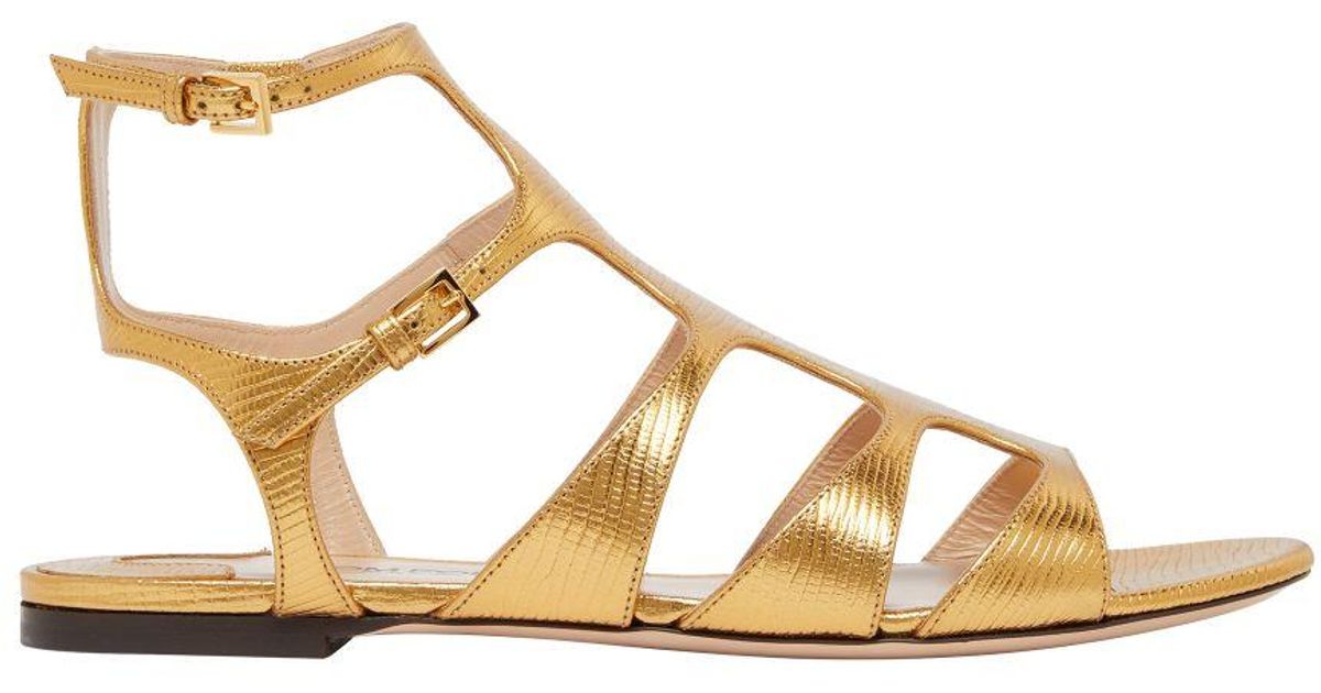 Tom Ford Laminated Printed Lizard Sandals in Metallic | Lyst