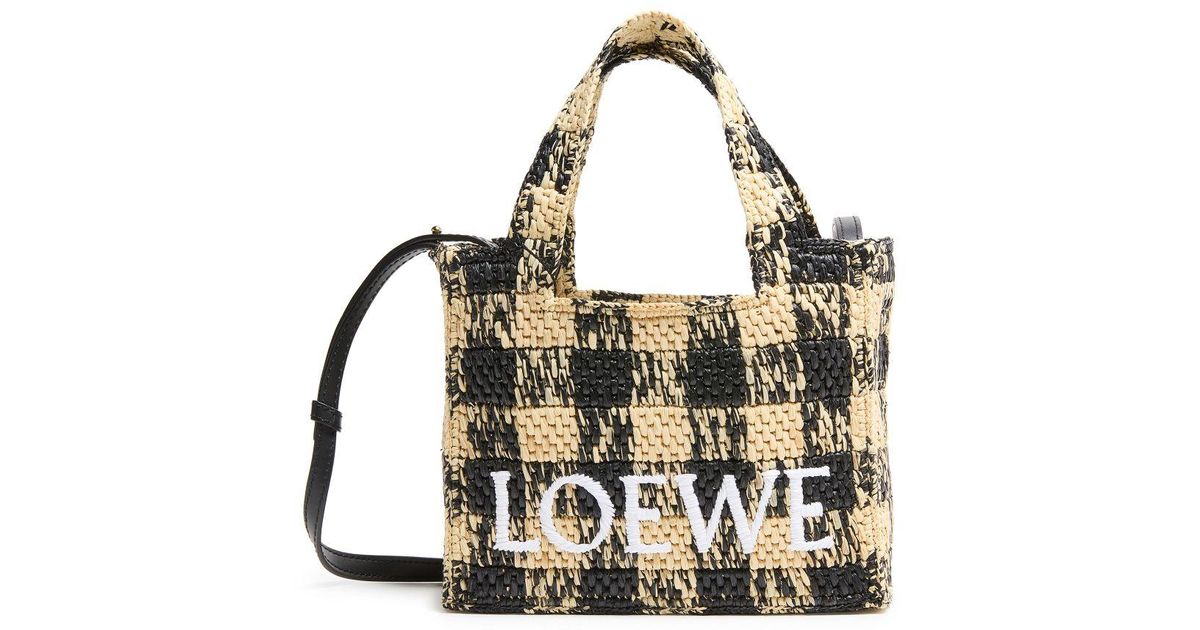 Loewe Font Gingham Mini Raffia Tote Bag in Metallic | Lyst