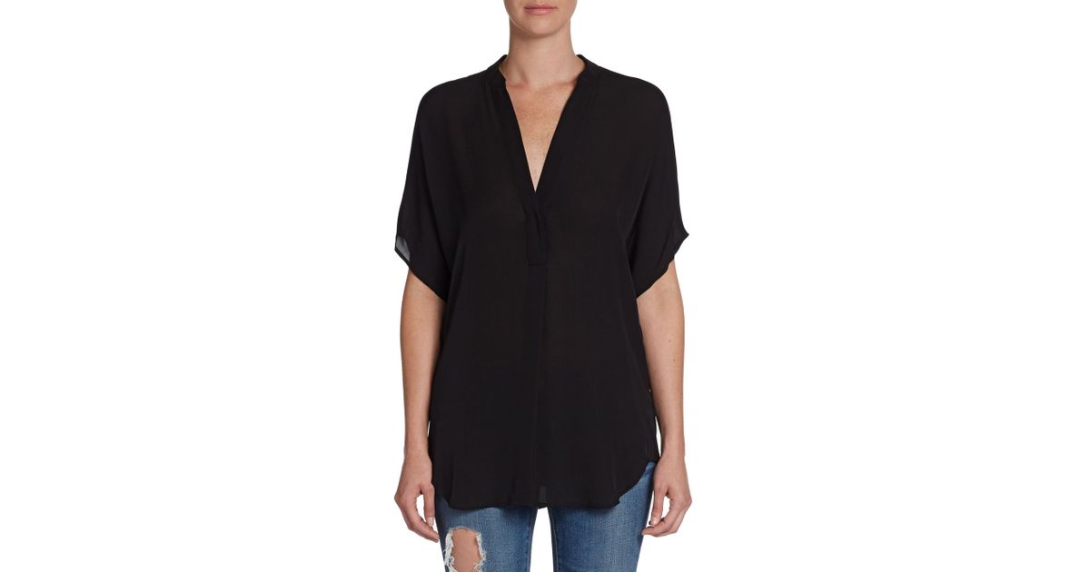 Vince V Neck Silk Chiffon Blouse In Black Lyst