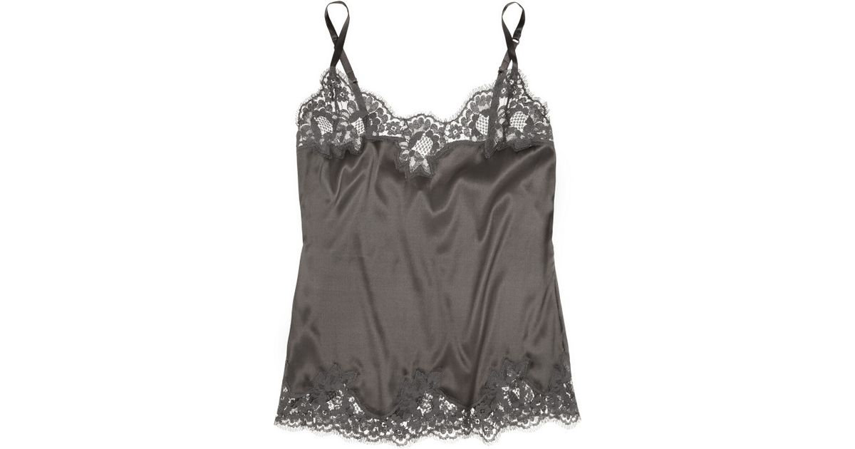 Dolce And Gabbana Lace Trimmed Stretch Silk Satin Camisole In Gray Lyst