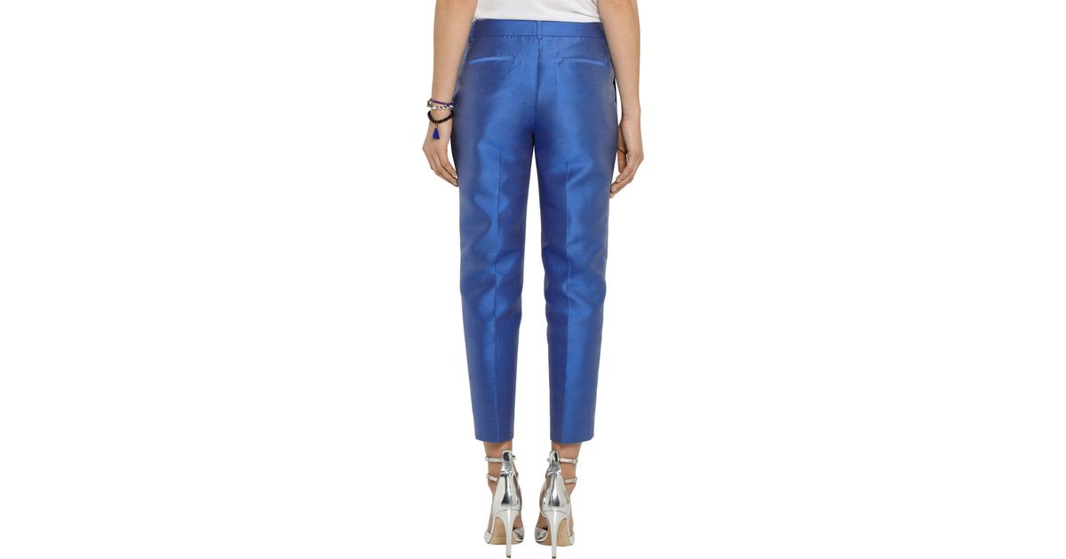 J Crew Collection Silk Blend Shantung Straight Leg Pants In Blue Lyst Uk