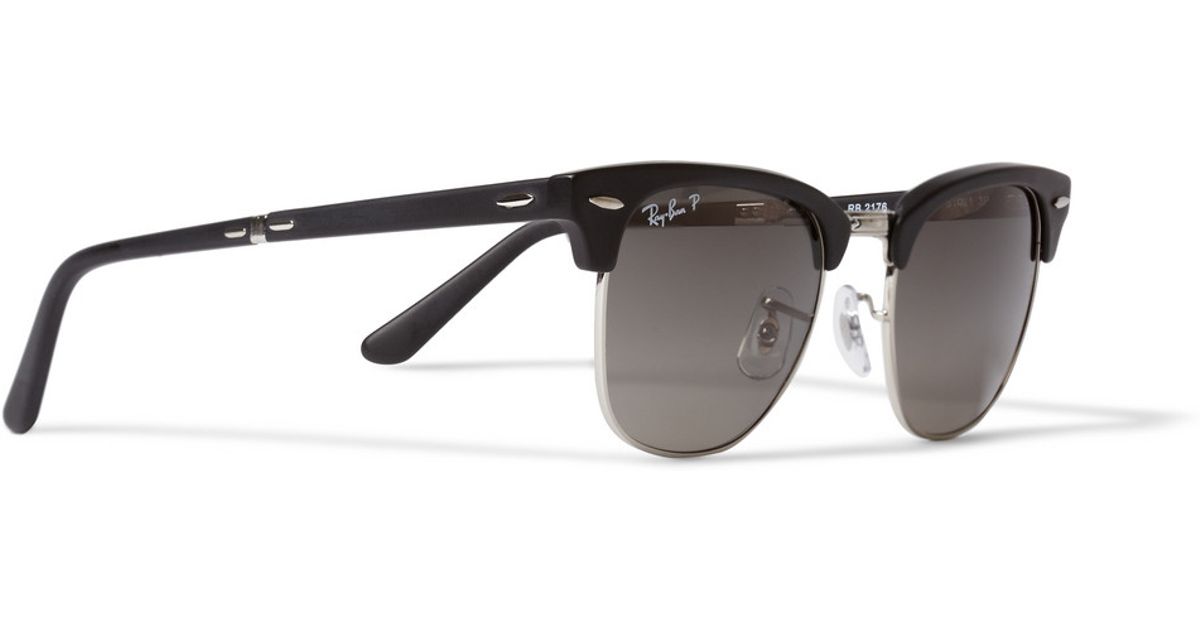 Ray Ban Clubmaster Folding Acetate And Metal Polarised Sunglasses In