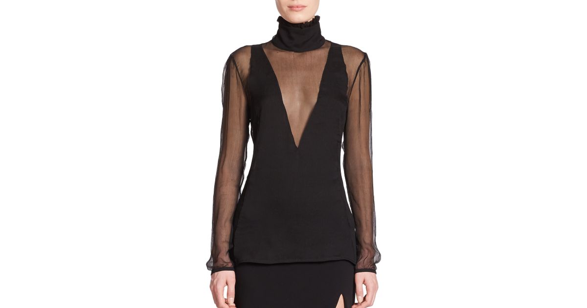 Altuzarra Crinkled Chiffon Sheer Blouse In Black Lyst