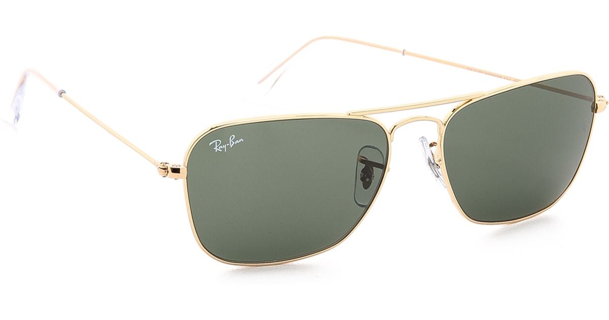 Ray Ban Caravan Sunglasses In Gold For Men Goldgreen Lyst