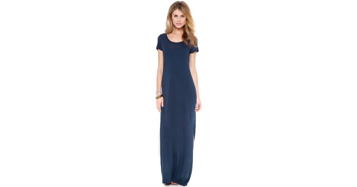 Splendid Tshirt Maxi Dress With Slit In Blue Lyst