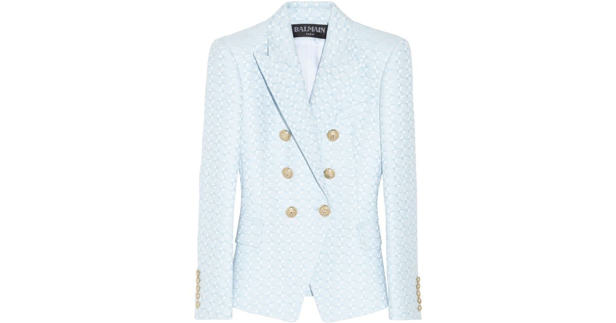 Balmain Tweed Blazer in Blue | Lyst