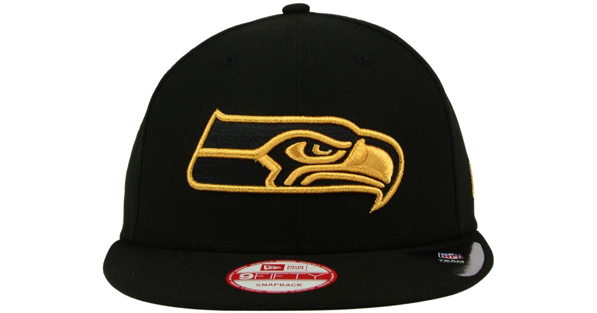 KTZ Seattle Seahawks Black Metallic Gold 9fifty Snapback Cap for Men | Lyst