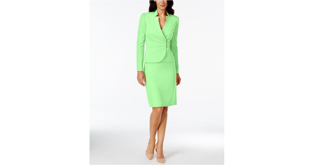 Tahari Crepe Crossover Jacket Skirt Suit in Green | Lyst