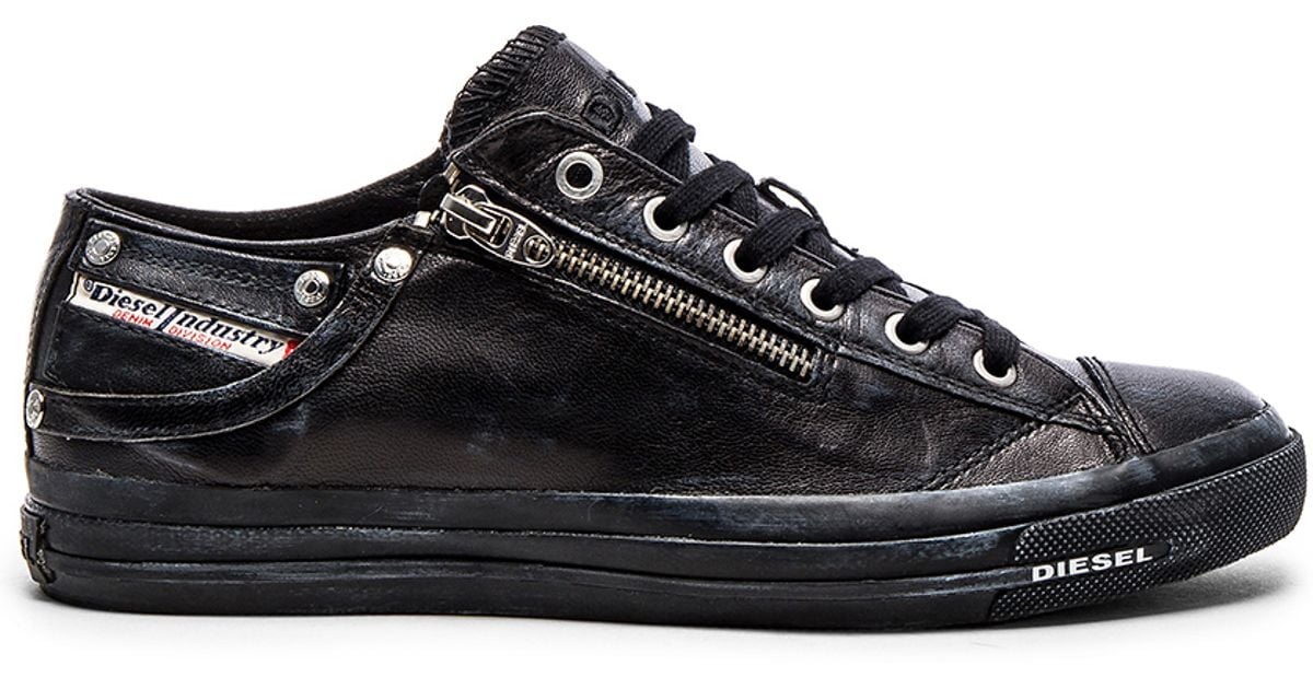 DIESEL Magnete Expo-Zip Leather Low-Top Sneakers in Black for Men - Lyst