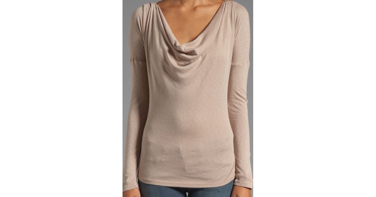 Michael Stars Long Sleeve Drape Neck Top in Brown in Natural | Lyst