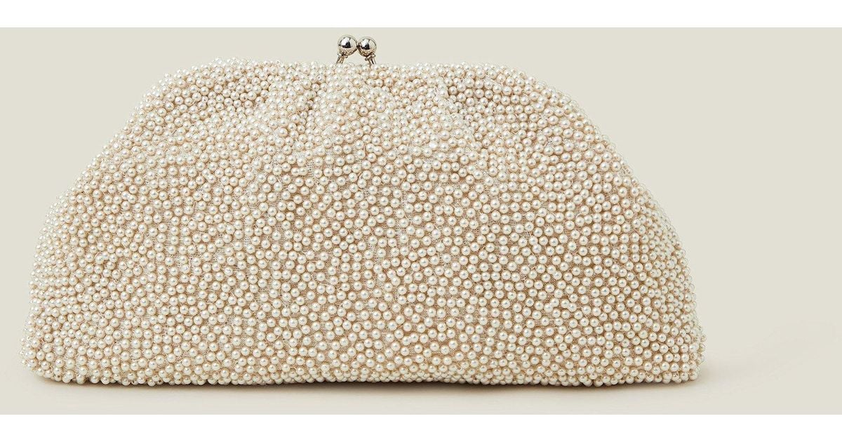 Accessorize Embellished Cotton Pearl Cloud Clutch Bag in Natural | Lyst UK