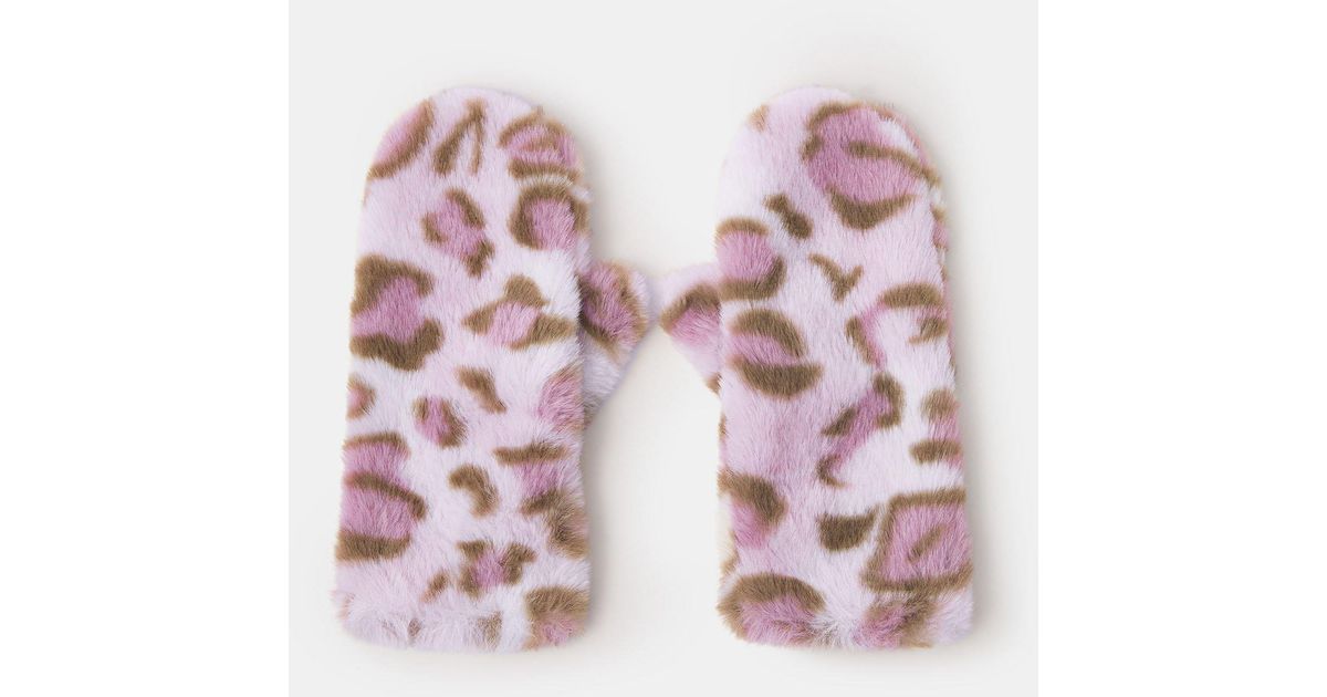 Accessorize Fluffy Print Mittens | Lyst UK