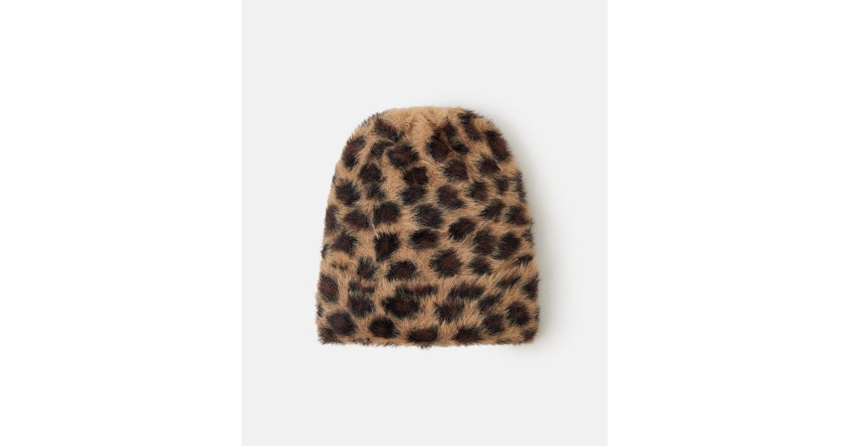 Accessorize Fuzzy Leopard Print Beanie Hat in Brown | Lyst UK