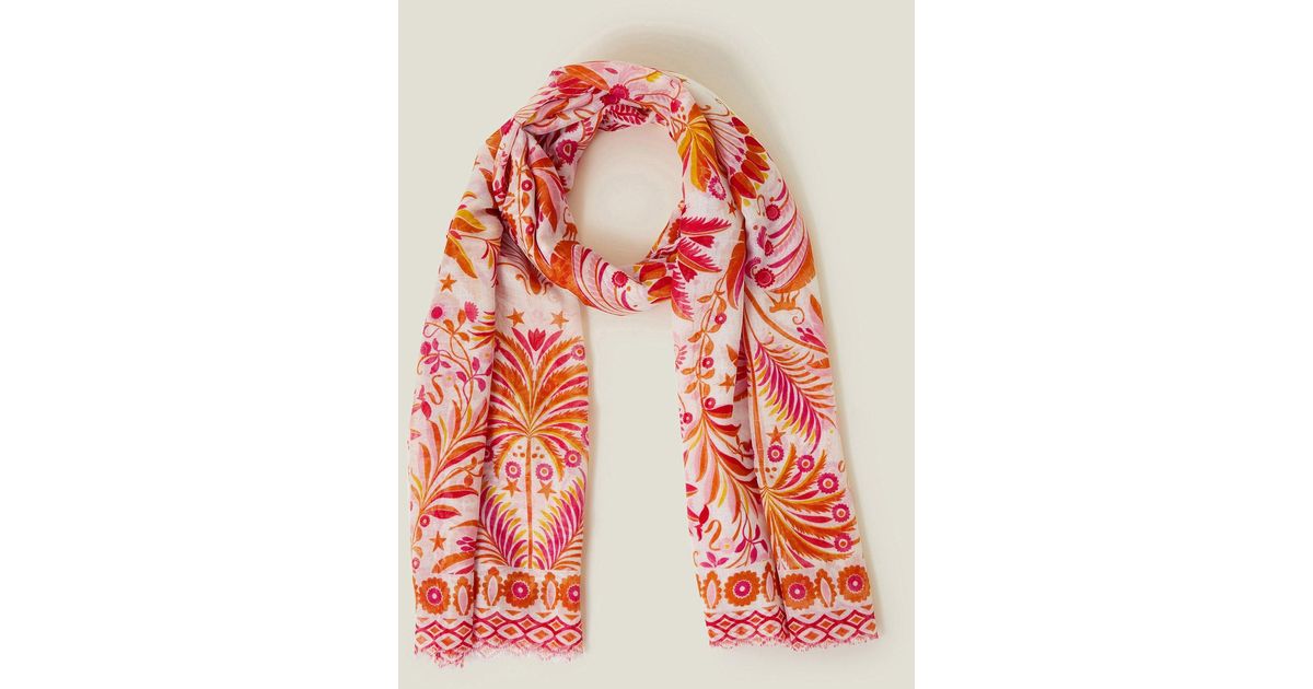 Accessorize Lightweight Palm Print Scarf in Red | Lyst UK