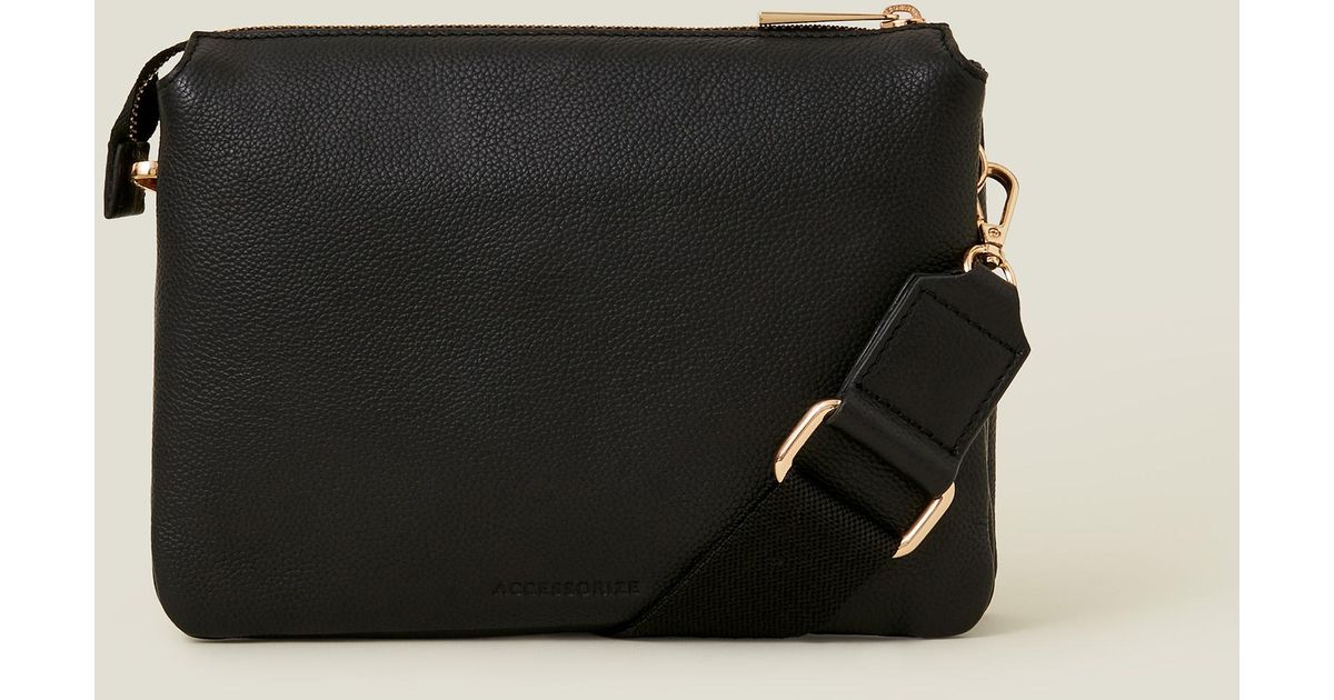 Accessorize Leather Double-Pouch Cross-Body Bag in Black | Lyst UK