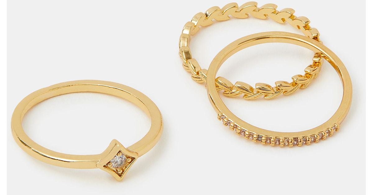 Accessorize 3-Pack 14Ct-Plated Diamanté Rings in Metallic | Lyst UK