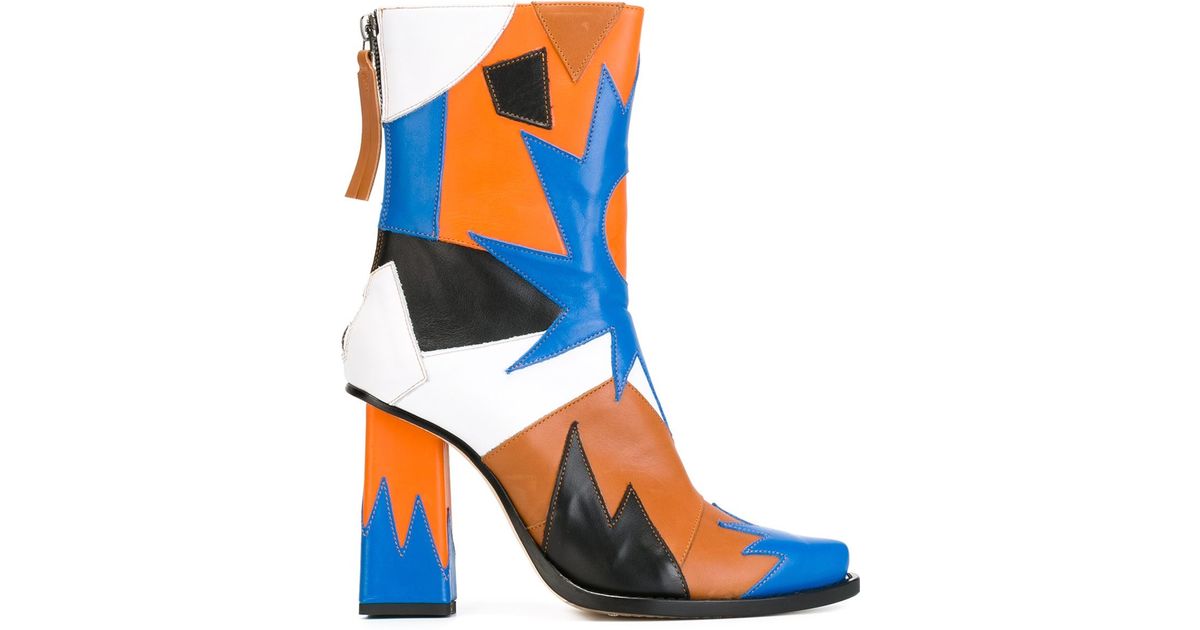 MSGM Patchwork Leather Boots in Blue | Lyst