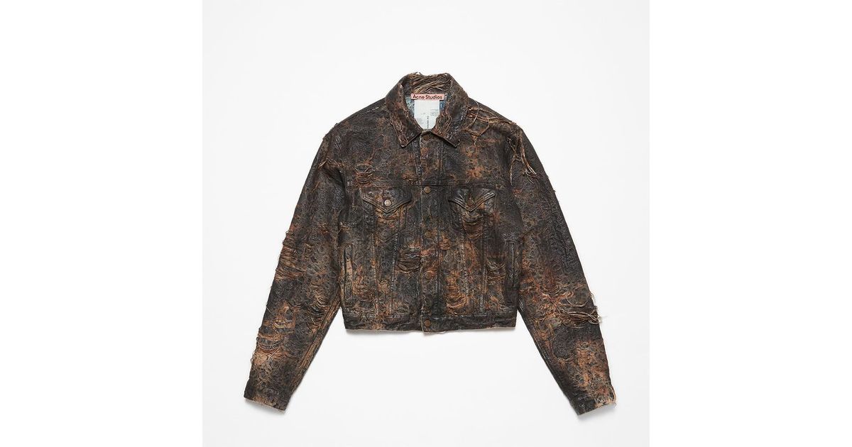 Acne Studios Distressed Monogram Coated Denim Jacket For in Brown for ...