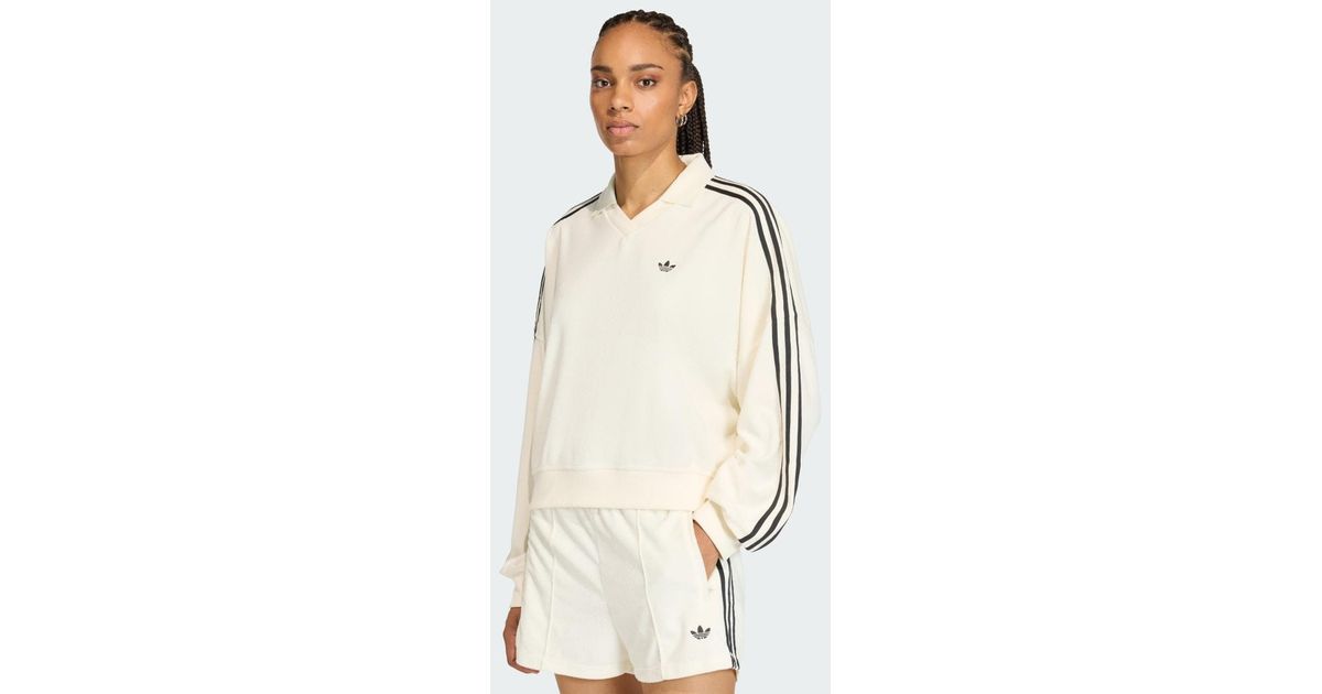 adidas Terry Towel V Neck Long Sleeves Polo Shirt in Natural | Lyst UK