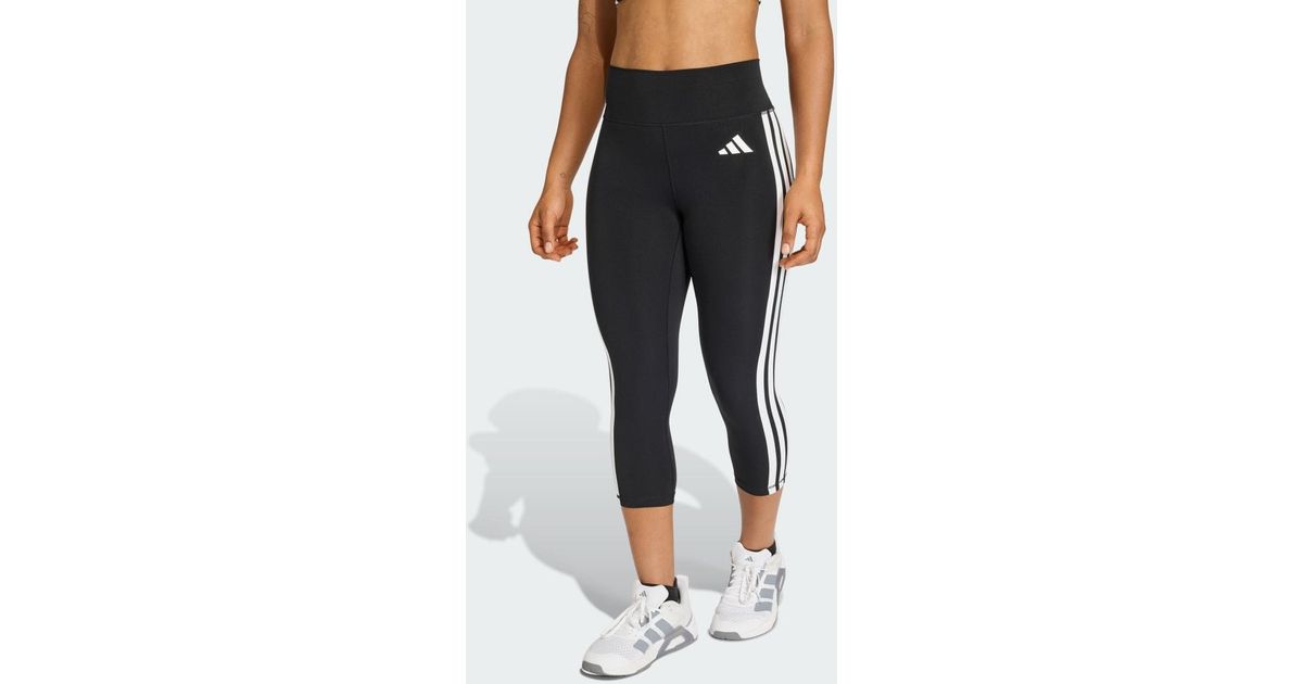 adidas Optime Essentials Workout 3-Stripes 3/4 Leggings in Black | Lyst UK