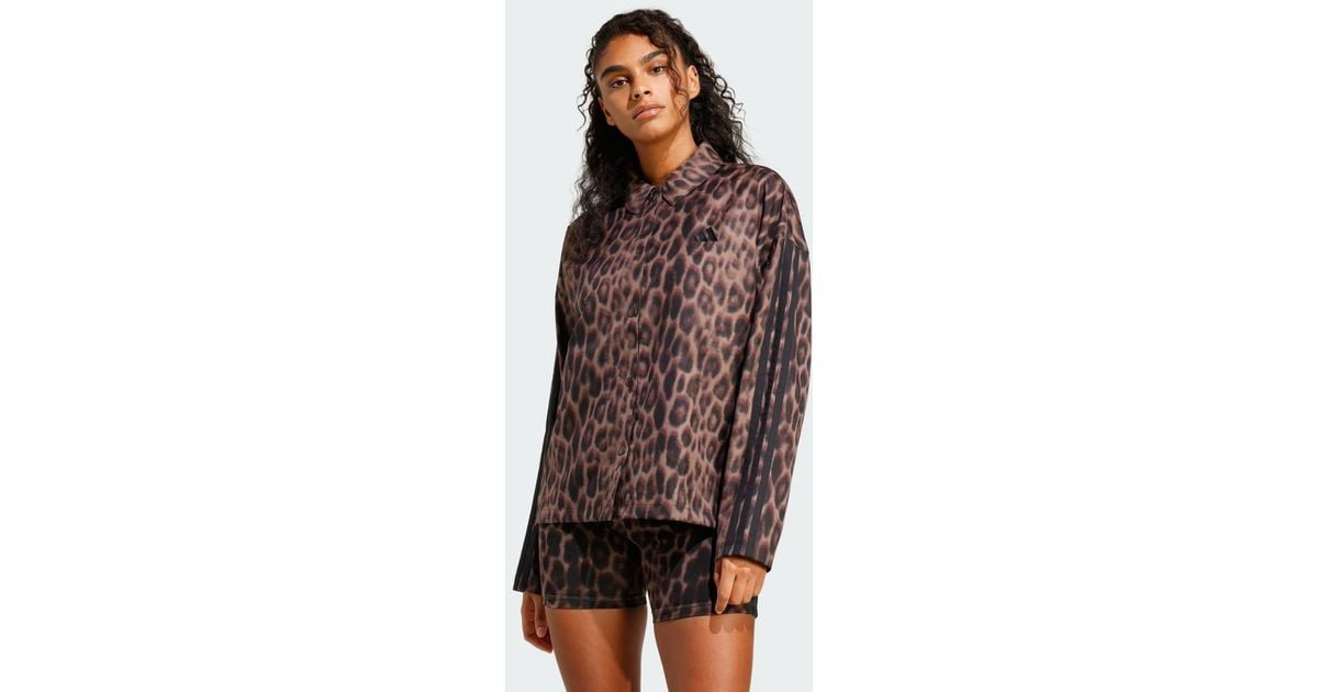 adidas Seasonal Essentials Leopard Print Woven Overshirt With 3-Stripes ...