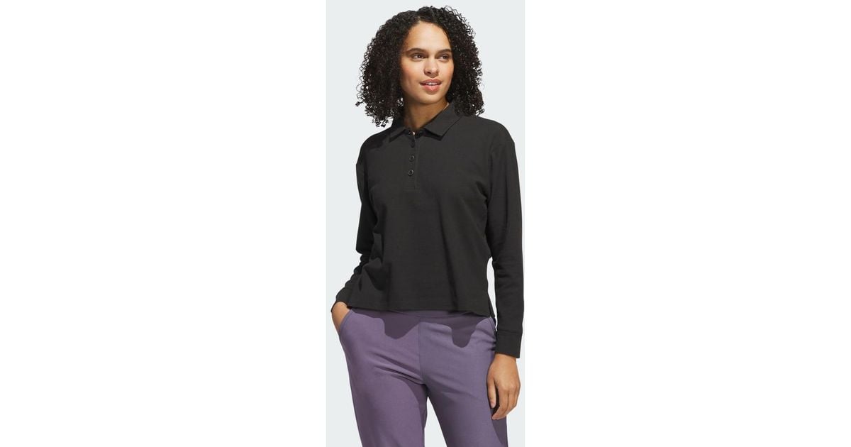 adidas Beyond Long Sleeve Loose Polo Shirt in Black | Lyst UK