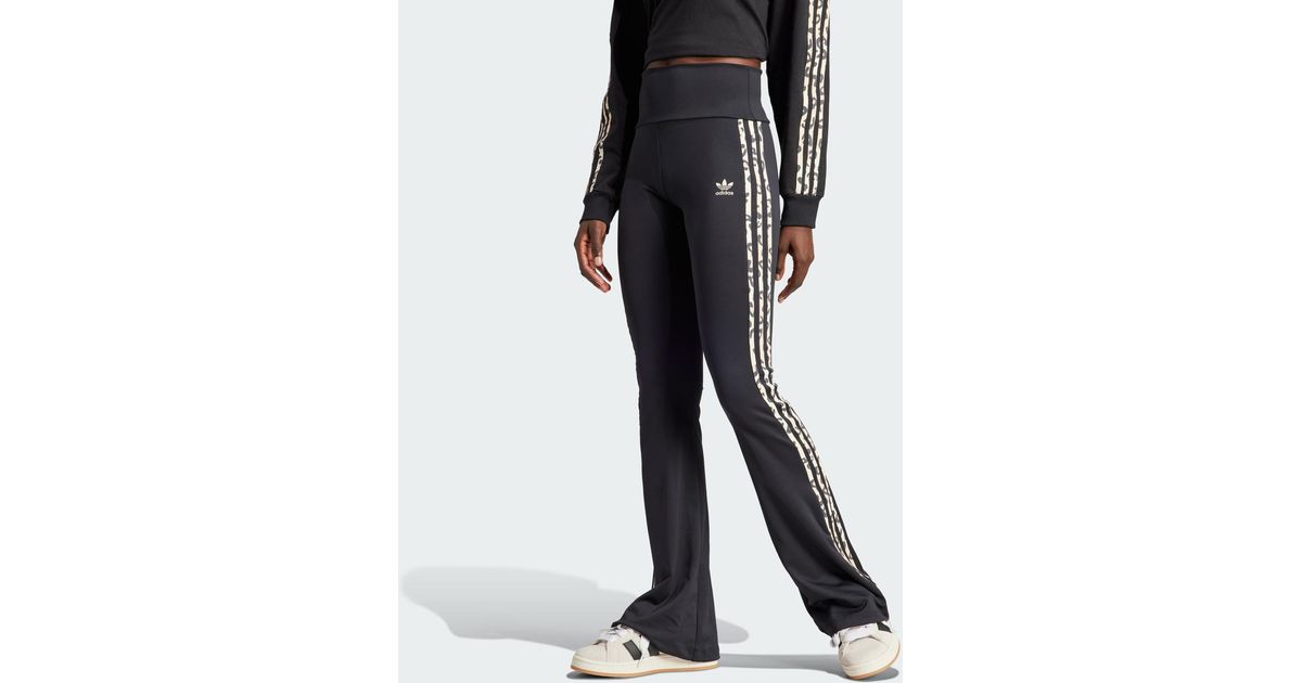 adidas Originals Leopard Luxe 3-stripes Infill Flared Leggings in Black ...