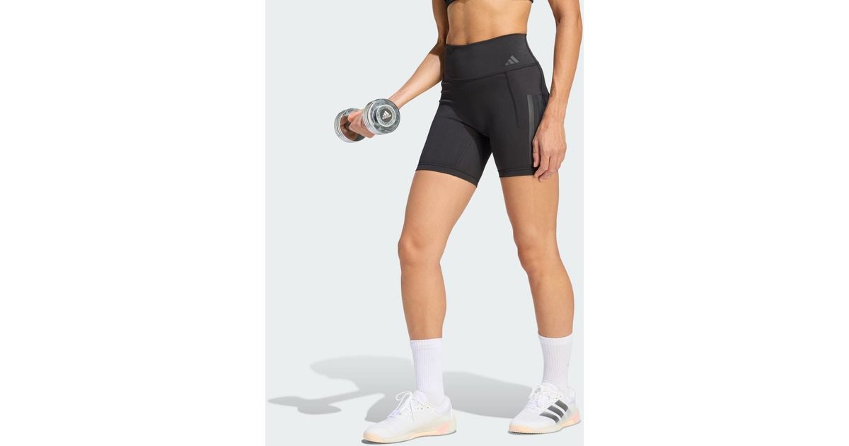 adidas Optime Workout 3-Stripes Short Leggings in Blue | Lyst UK