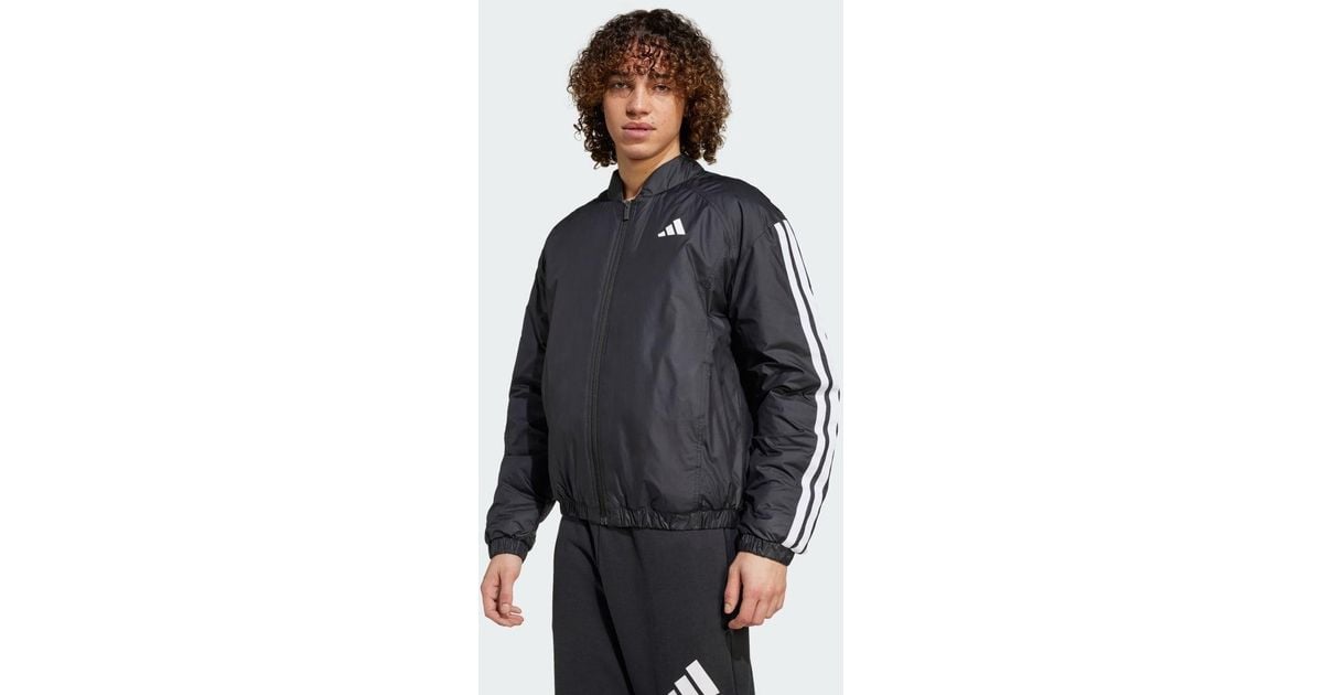 adidas Essentials 3-Stripes Insulated Bomber Jacket in Black for Men | Lyst UK