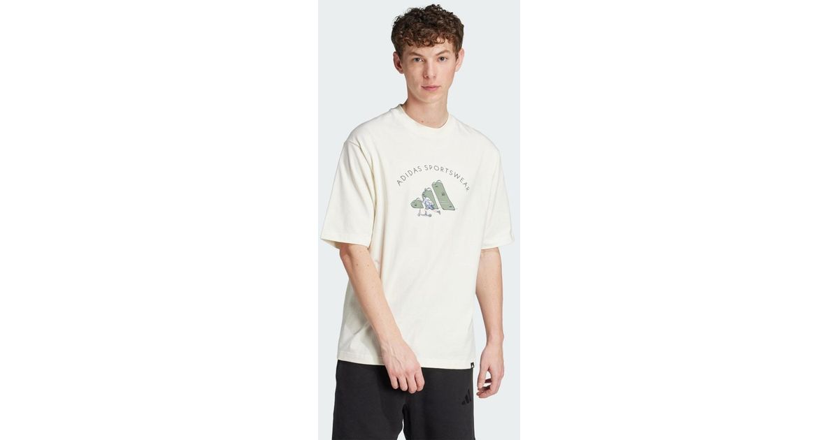 adidas Codes Doodle Scooter Graphic Tee in Natural for Men | Lyst UK