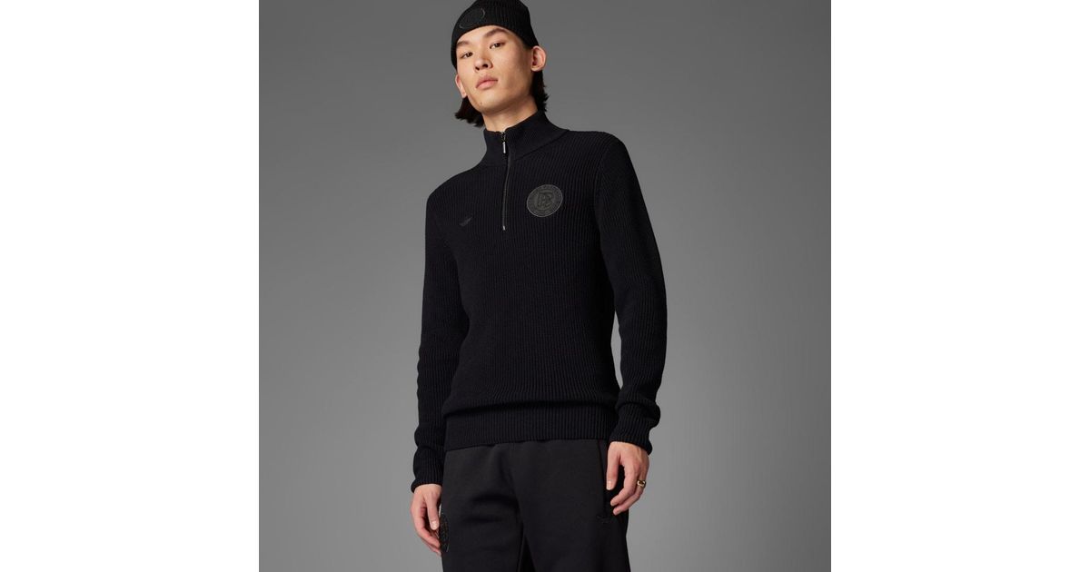 adidas Germany Anniversary Half-Zip Knit Sweatshirt in Black for Men ...