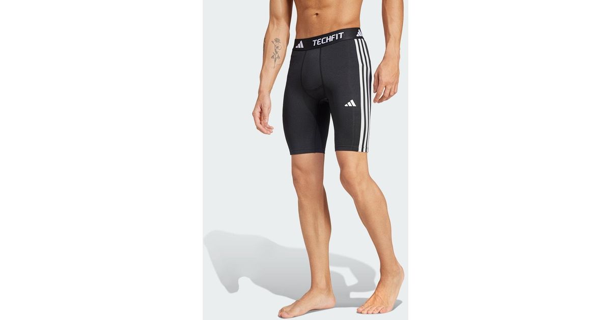 adidas Techfit Compression Training 3-Stripes Short Tights in Blue for ...