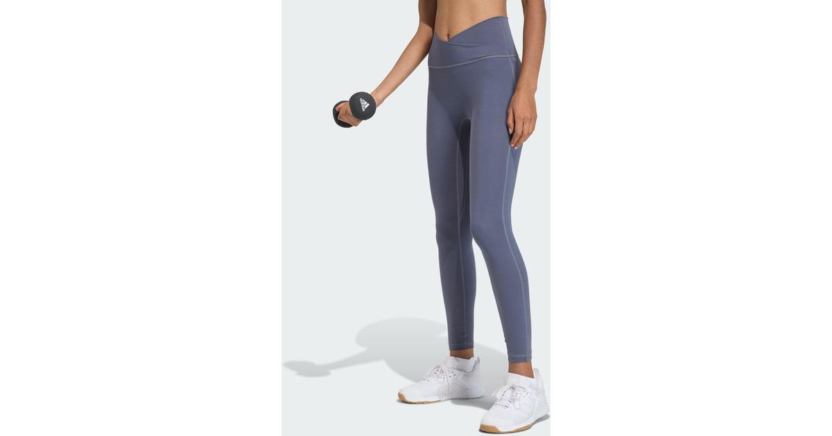 adidas 3 Stripes Studio All Me 7/8 X-Over Leggings in Blue | Lyst UK