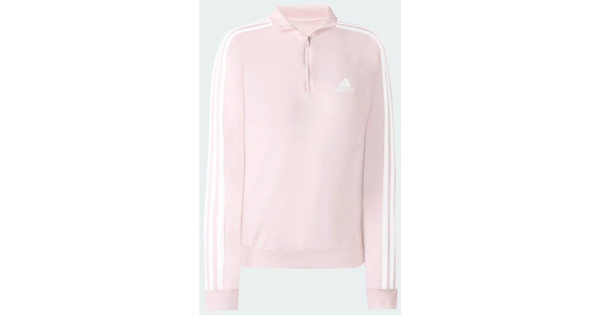 adidas Essentials 3-Stripes Quarter-Zip Sweatshirt in Pink | Lyst UK