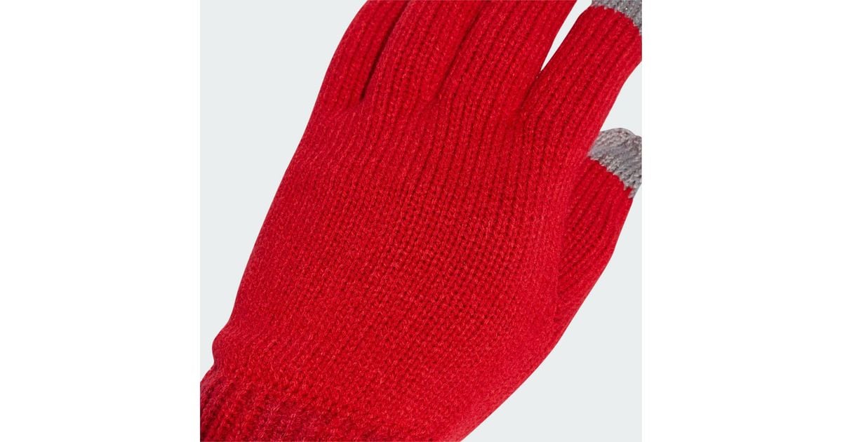 adidas Logo Knit Gloves in Red | Lyst UK