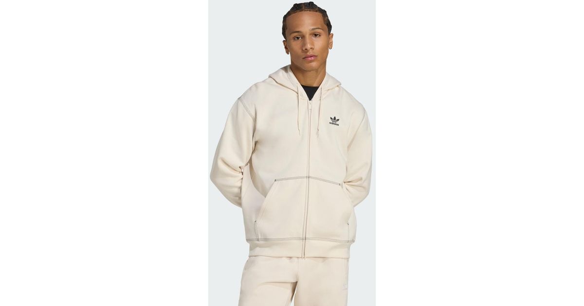 adidas Essentials Trefoil Full-Zip Hoodie in Natural for Men | Lyst UK