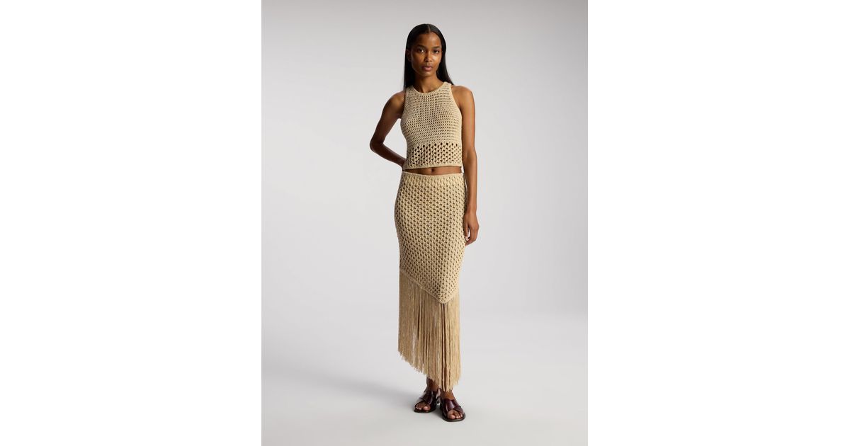 Alc Leona Crochet Fringe Midi Skirt In Natural Lyst