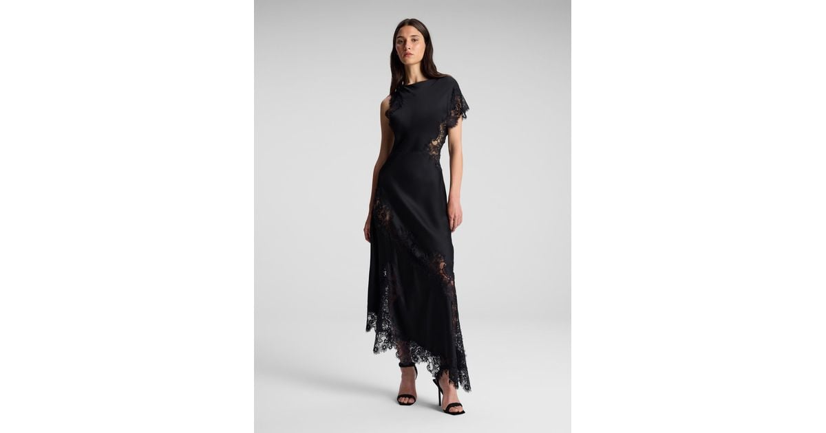 A.L.C. Alessia Satin And Lace Maxi Dress in Black | Lyst