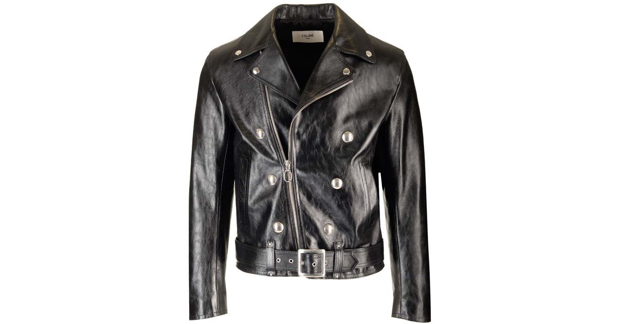 Celine Biker Jacket With Leather Cabochon in Black for Men | Lyst
