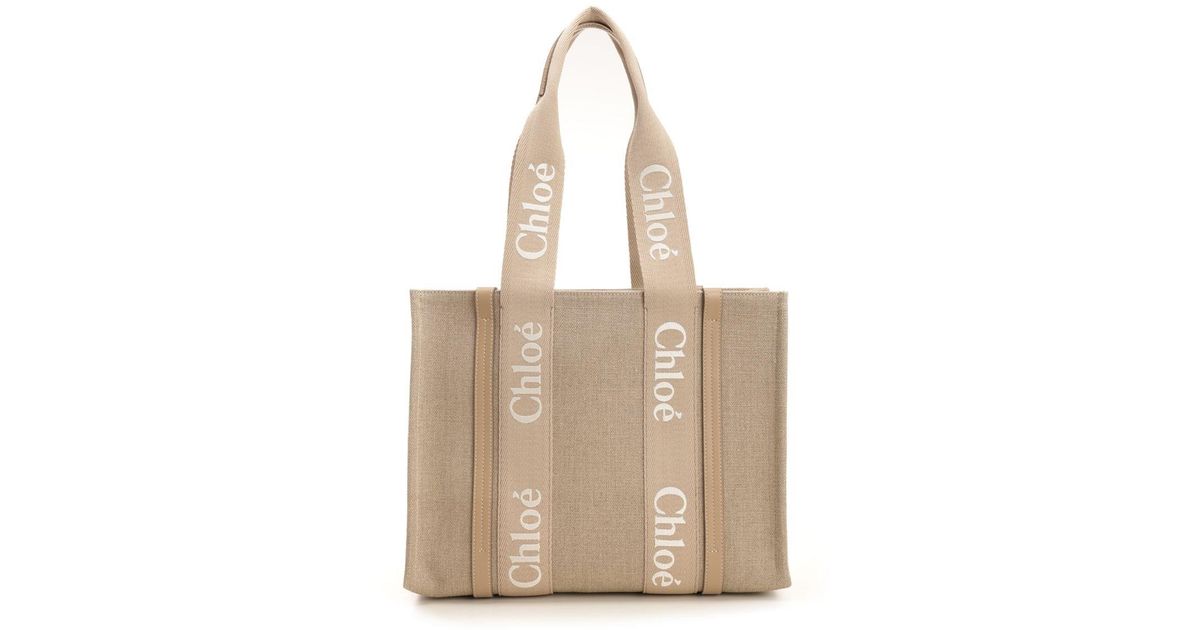 Chloé Medium "woody" Tote Bag in Natural | Lyst