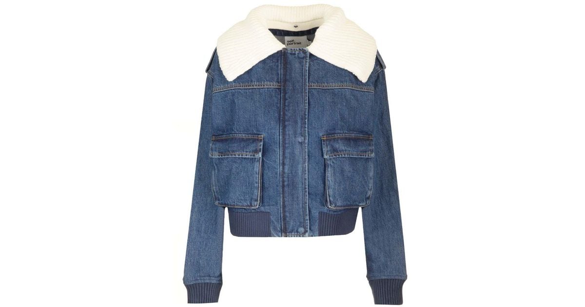 Self-Portrait Bomber Style Denim Jacket in Blue | Lyst