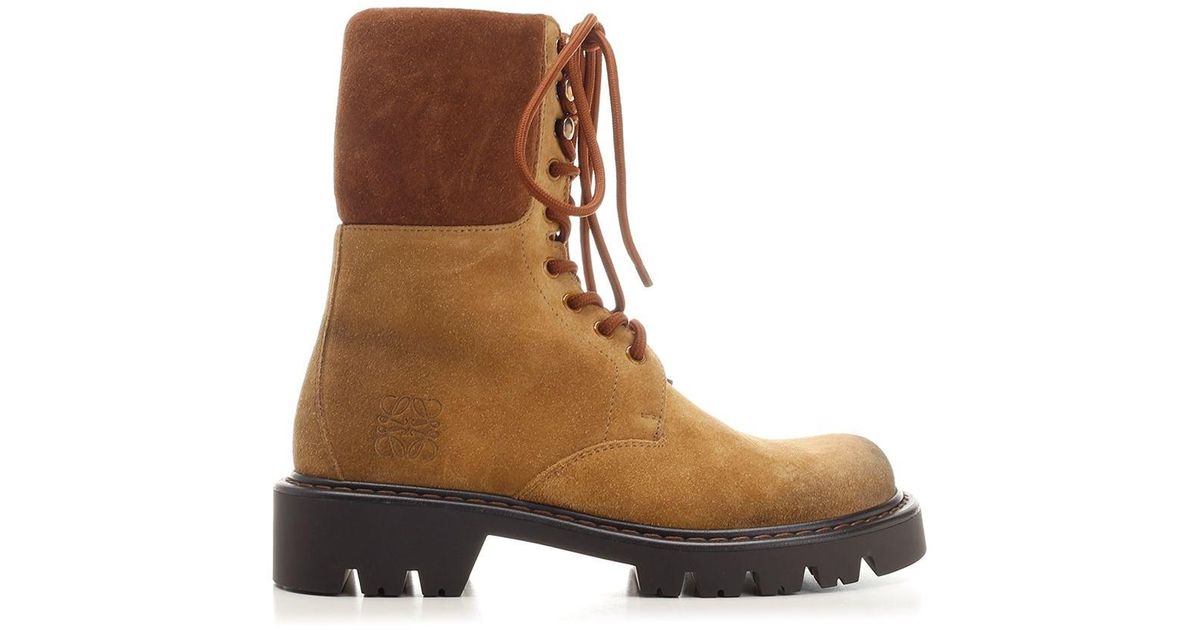 Loewe Suede 'sierra' Combat Boots in Brown | Lyst